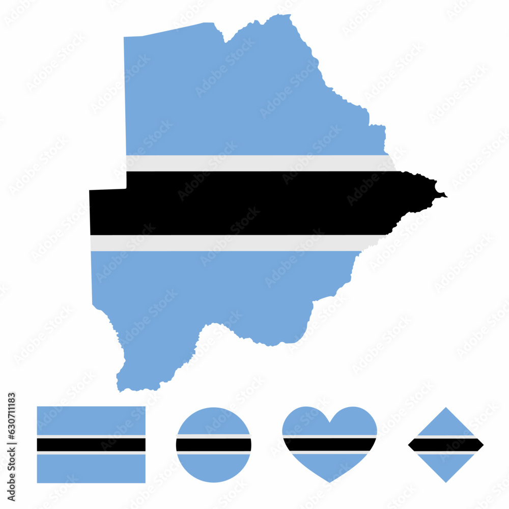 Vector of Botswana map flag with flag set isolated on white background. Collection of flag icons ...