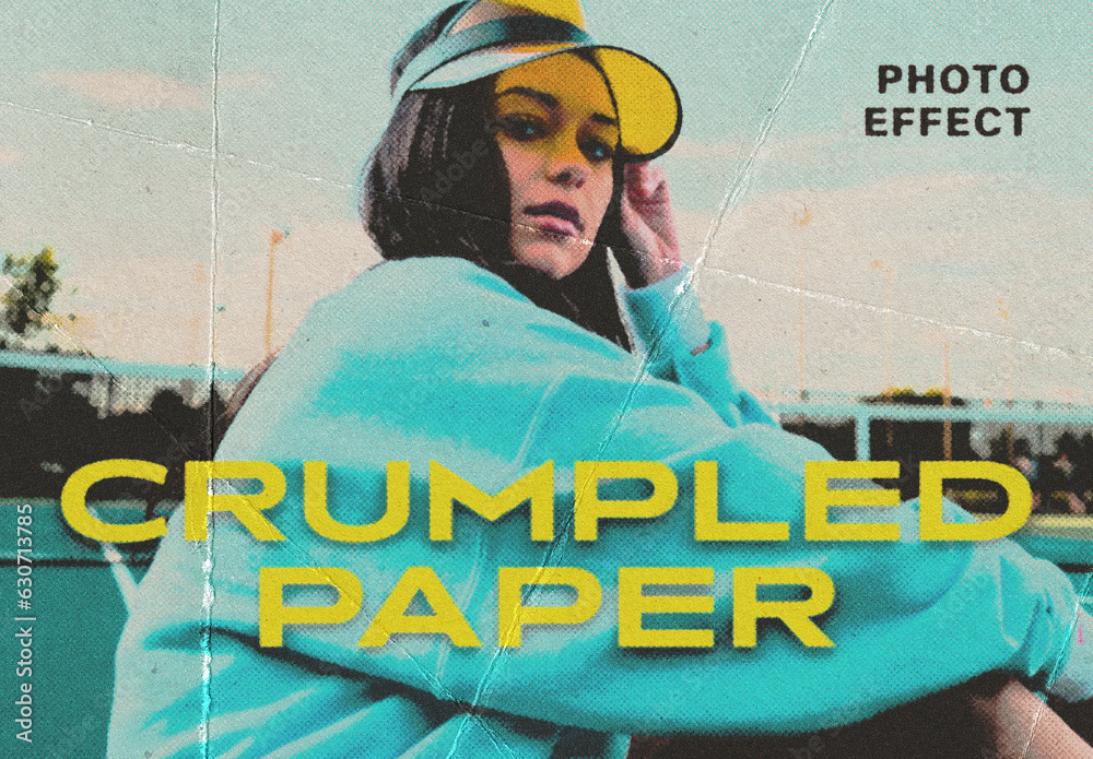 Crumpled Paper Sheets Photo Effect Mockup Stock Template | Adobe Stock