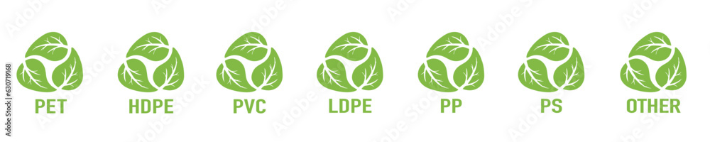 Vetor de Green recycle Mobius vector icons set. Plastic recycling ...