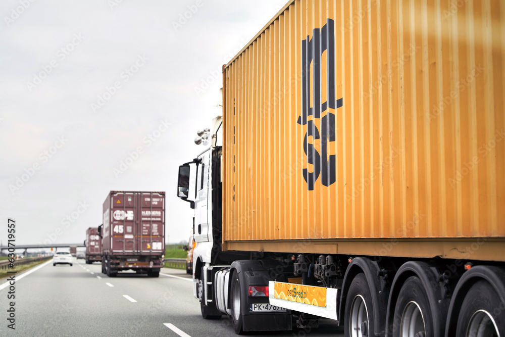 Foto de 17.04.2023. Poland, Europe. Truck carrying MSC Shipping ...