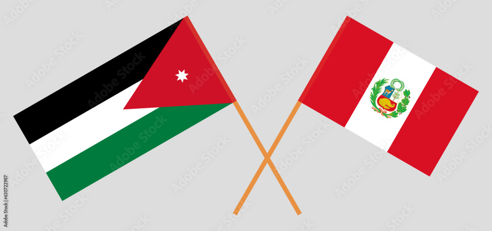 Crossed flags of Jordan and Peru. Official colors. Correct proportion ...