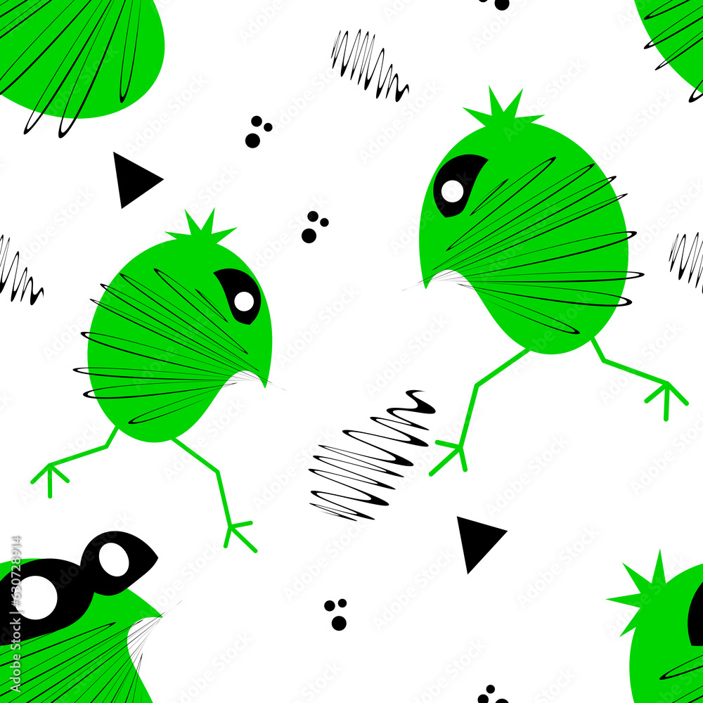 Green cartoon characters on a transparent background. Seamless pattern ...