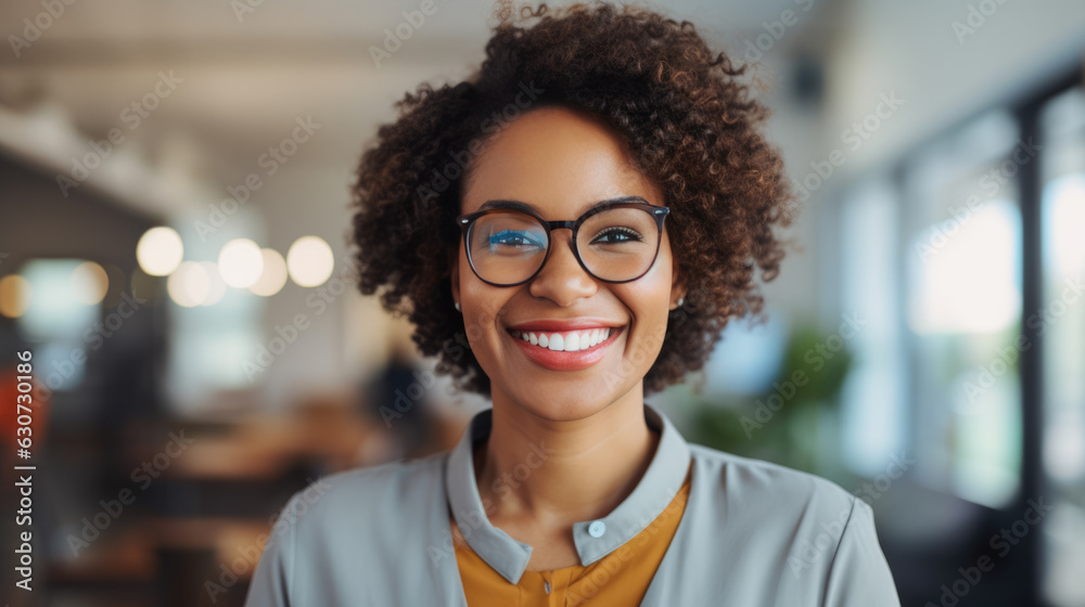 Middle-aged female teacher standing against blurred school class ...