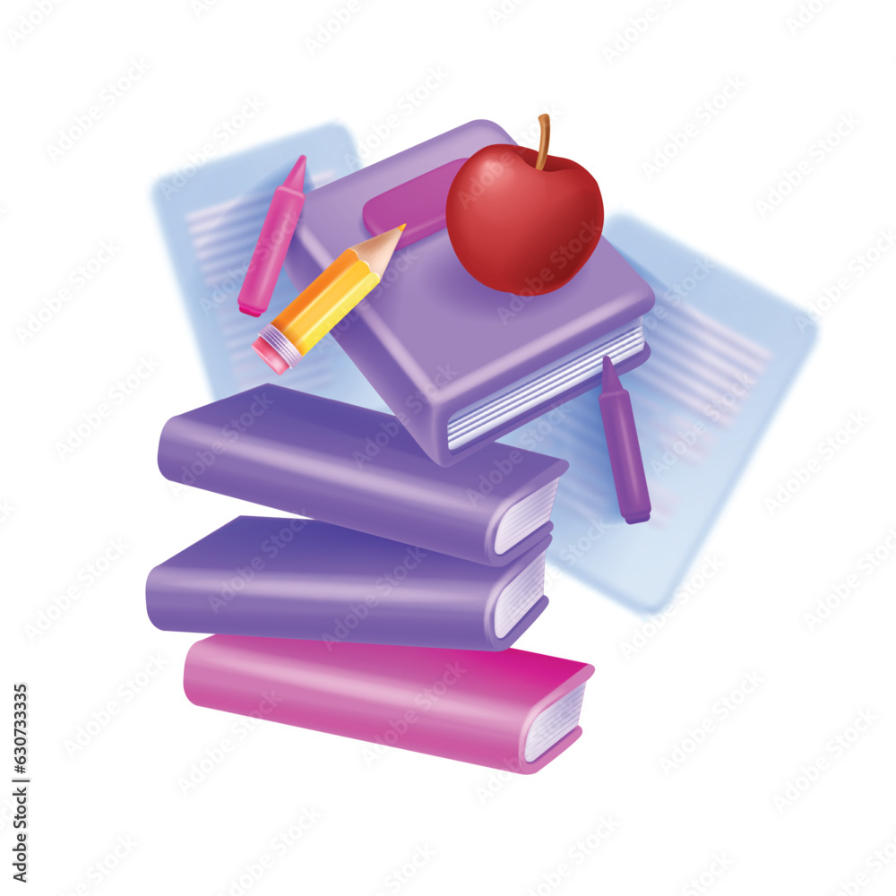 3D book icon, vector diary literature clipart online education ...