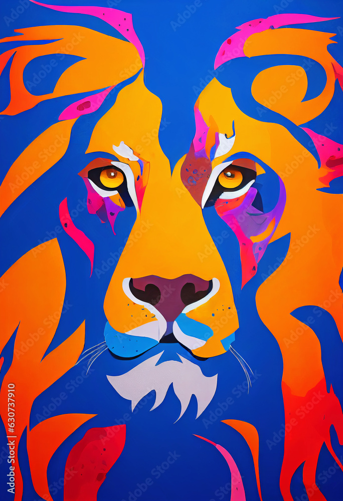 Colorful drawing of a muzzle of a lion. Close-up. AI-generated Stock ...