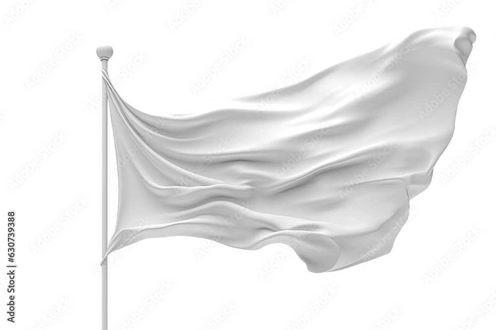 3D depiction of a white flag suspended on a pole and gently swaying ...