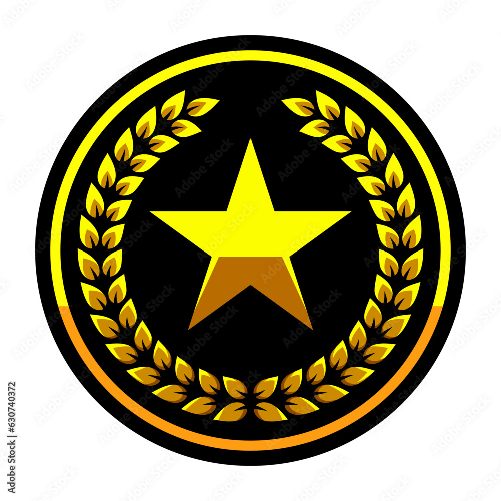 Gold star and golden laurel wreath. Military rank icon, game ...