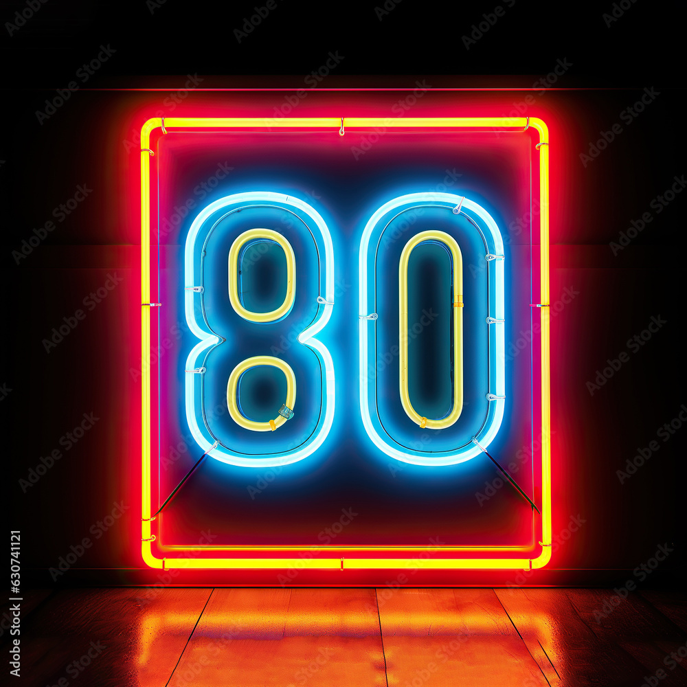 A neon sign number 80 80s with its glowing numbers illuminating the ...