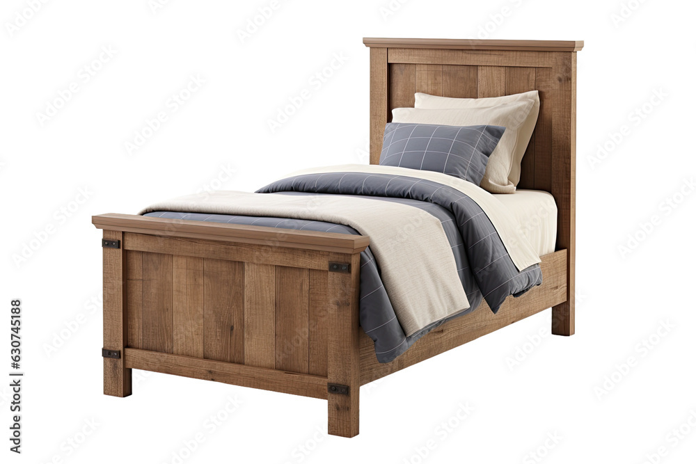 A White Background showcases the Wood Rustic Twin Panel Bed. This ...