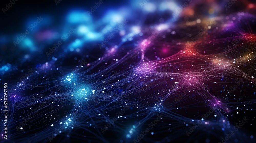 colored electric cables and led. optical fiber, intense colors ...