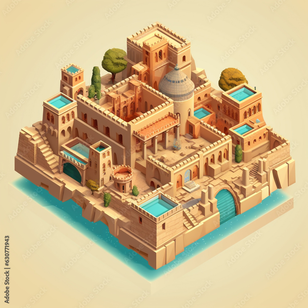 Illustration of an isometric view of a luxurious residence of ancient ...