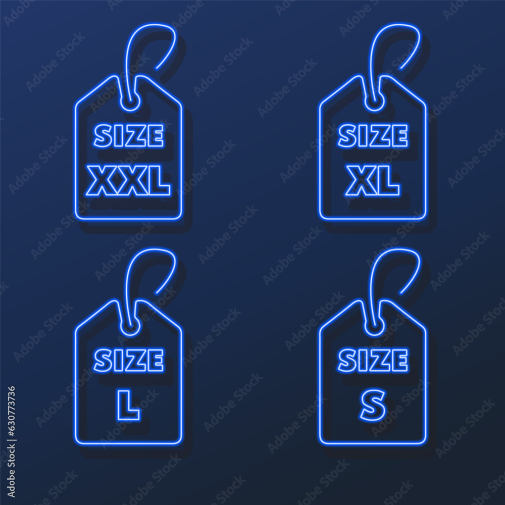 size tags neon sign, modern glowing banner design, colorful modern ...
