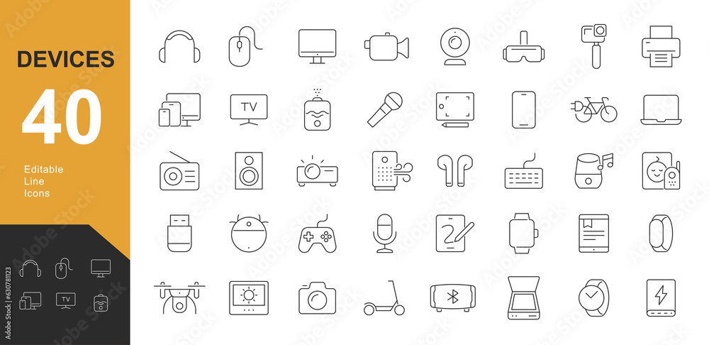 Devices Line Editable Icons set. Vector illustration in thin line style ...