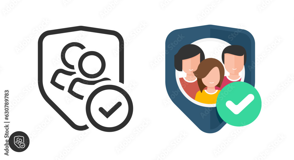 Family shield safety icon line outline art vector simple graphic logo ...
