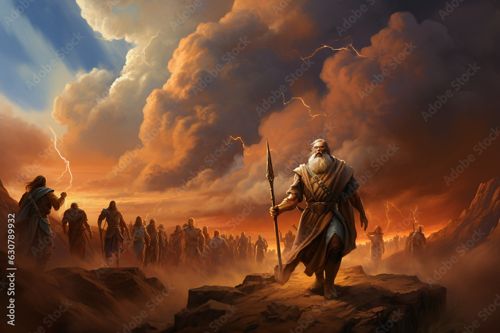 A steadfast illustration of Moses leading the Israelites through the ...