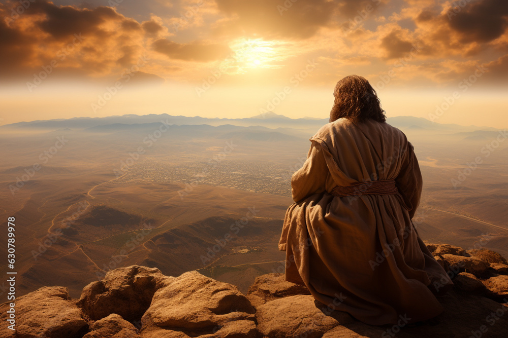 ภาพประกอบสต็อก An awe-inspiring image of Moses on Mount Nebo, looking ...