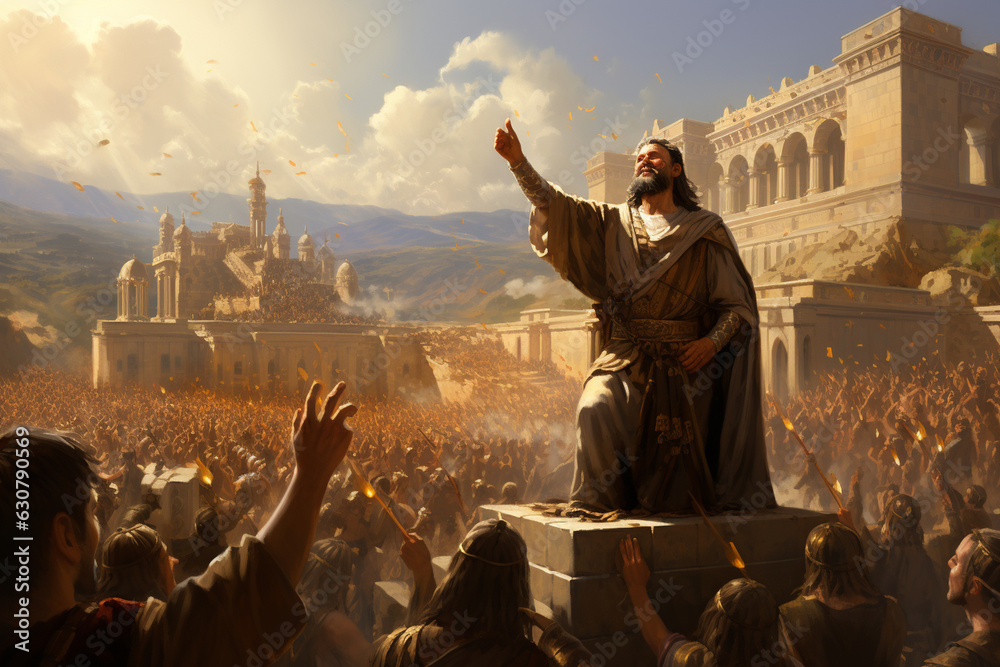 A jubilant artwork of King David leading the Ark of the Covenant into ...