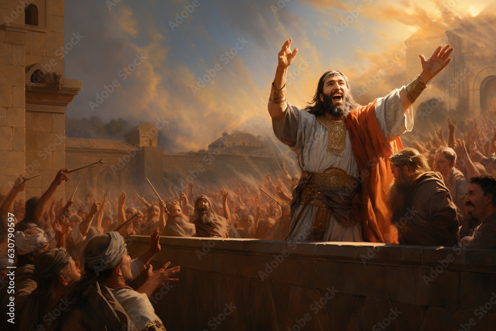 A jubilant artwork of King David leading the Ark of the Covenant into ...