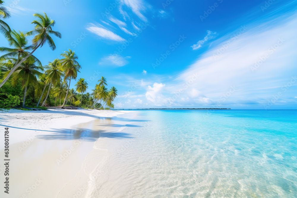 Idyllic beach scene with palm trees, sand, and sea - epitome of a ...