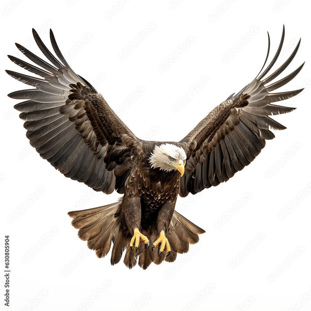 real bald eagle, wings spread wide, front facing, flying, transparent ...