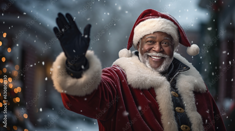 An enchanting photo of Black American Santa Claus waving goodbye as he ...