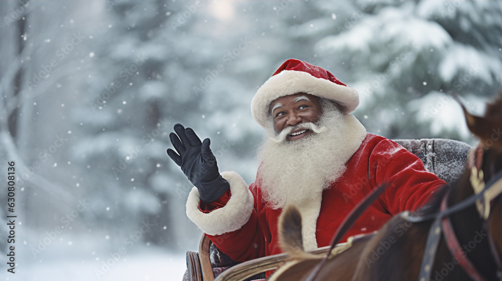 An enchanting photo of Black American Santa Claus waving goodbye as he ...