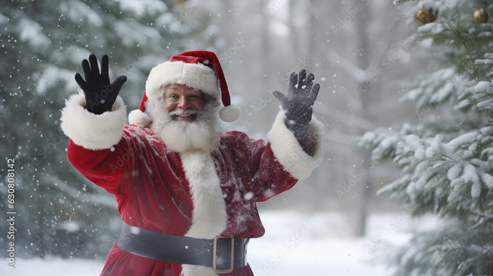 An enchanting photo of Black American Santa Claus waving goodbye as he ...