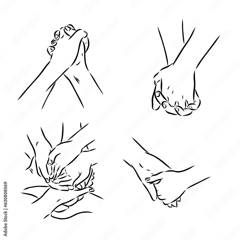 hand drawn continuous line of couple holding hands. poster art print ...