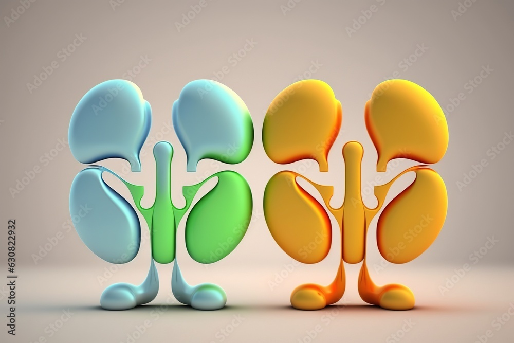 Kidneys. Cute cartoon healthy human anatomy internal organ character ...