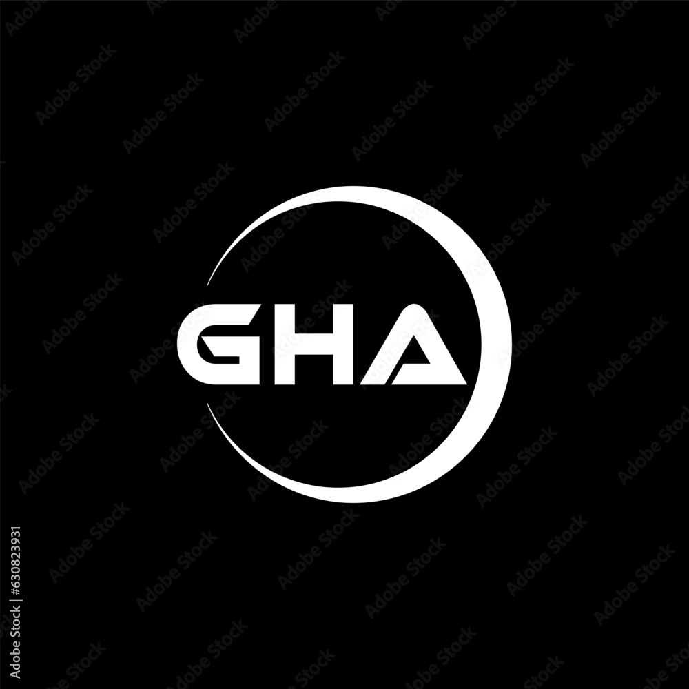 GHA letter logo design with black background in illustrator, cube logo ...