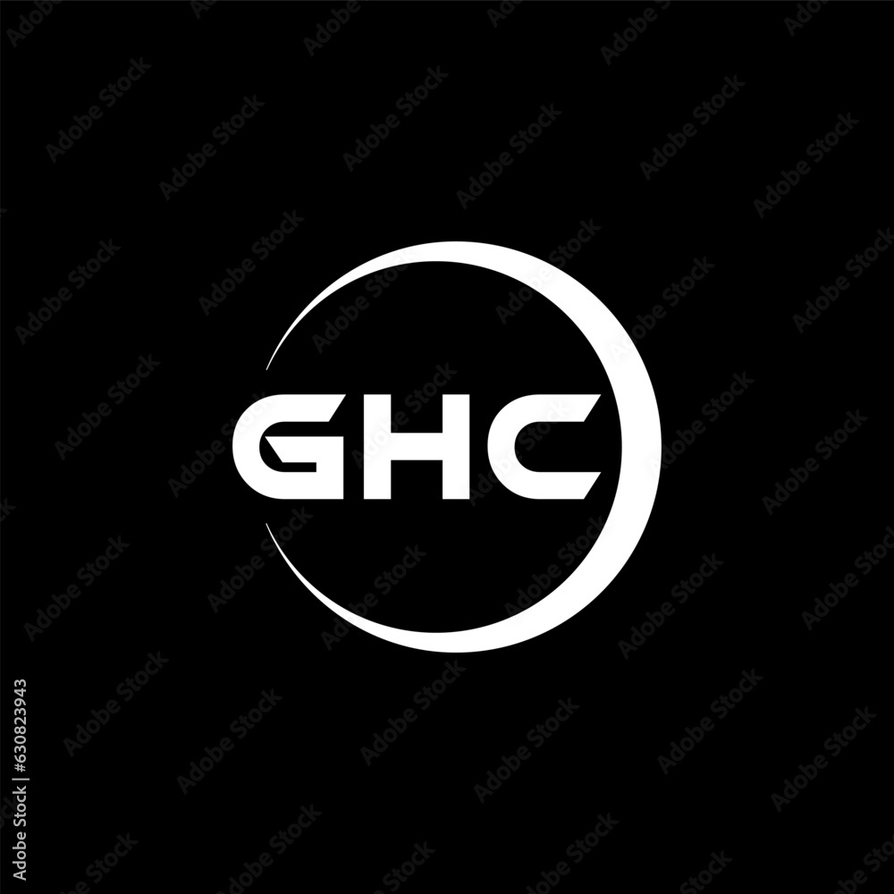 GHC letter logo design with black background in illustrator, cube logo ...