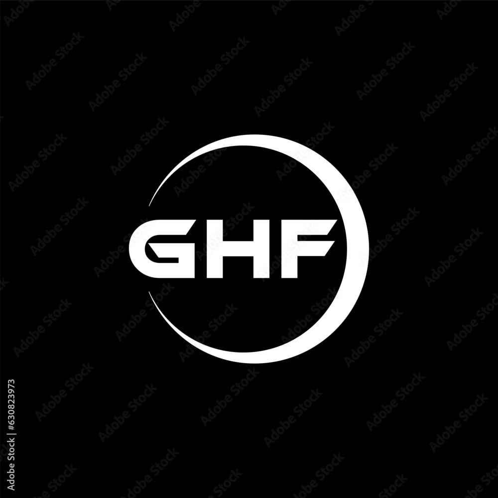 GHF letter logo design with black background in illustrator, cube logo ...