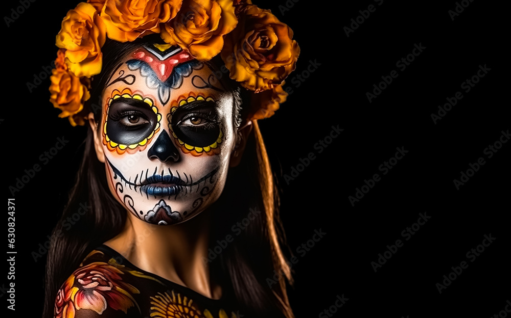 Woman with face painted in Calavera Сatrina style to celebrate the Day ...