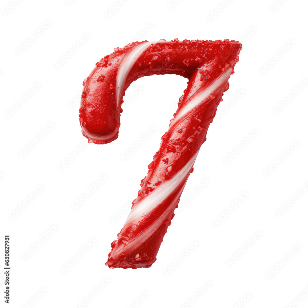 Watercolor Candy Cane Number 7 Letter for Christmas and Happy New Year ...