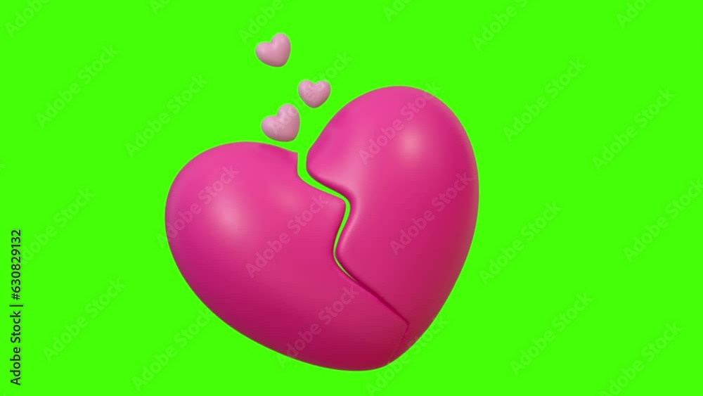 Broken heart with broken heart scars on green screen background. Broken ...