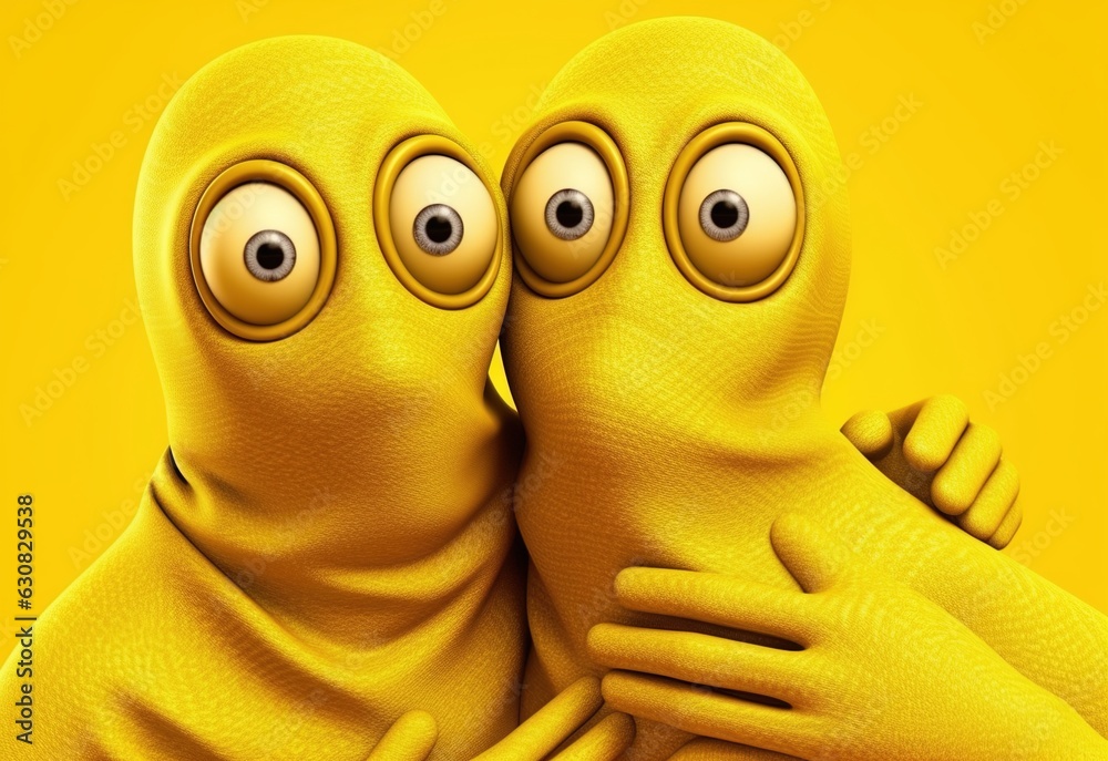 ภาพประกอบสต็อก Portrait of a two crazy emoji friends. Happy and ...