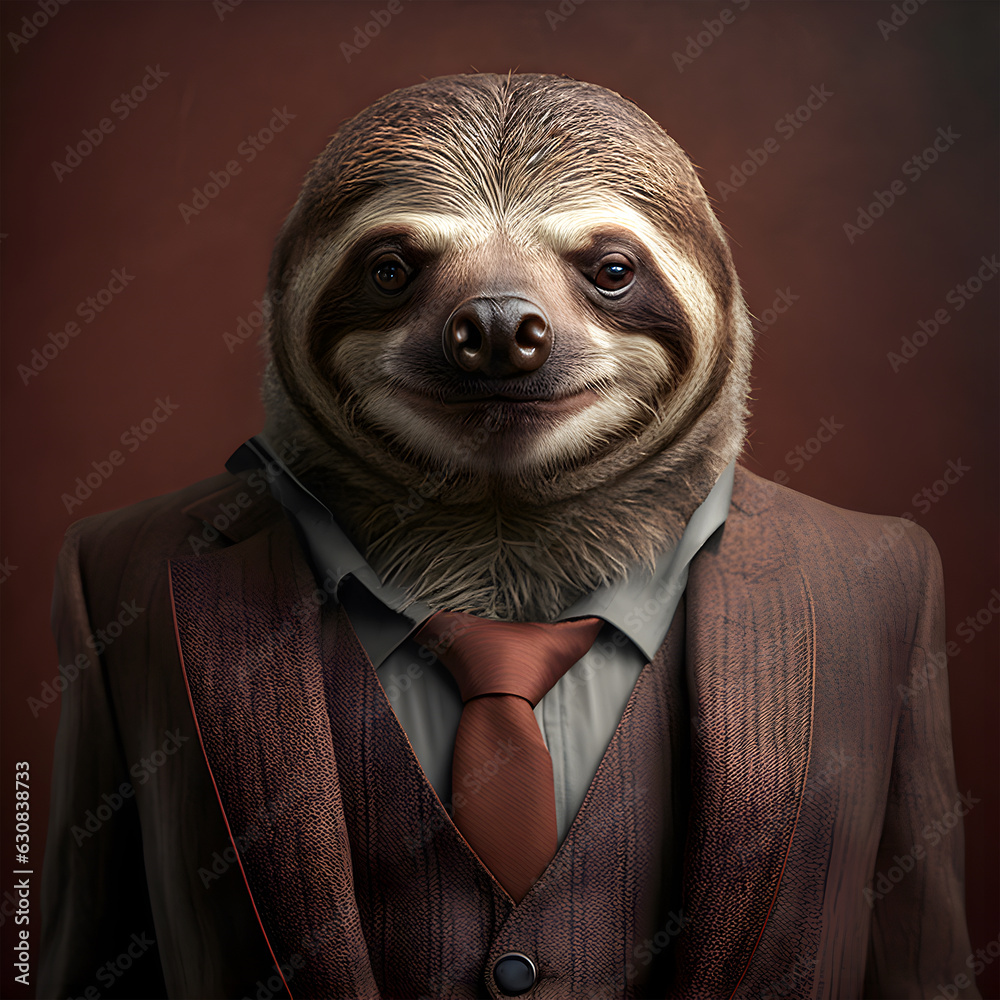 Realistic lifelike sloth in dapper high end luxury formal suit and ...