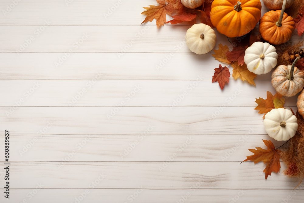 Autumn simple background with a pumpkins and fall leaves. AI generated ...