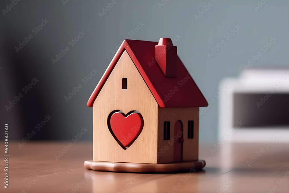Miniature house, model, with heart symbol, home care, home love Stock ...