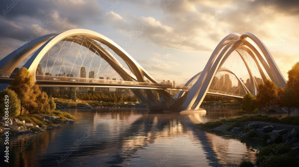 Iconic bridge serving as a majestic landmark, spanning harmoniously ...