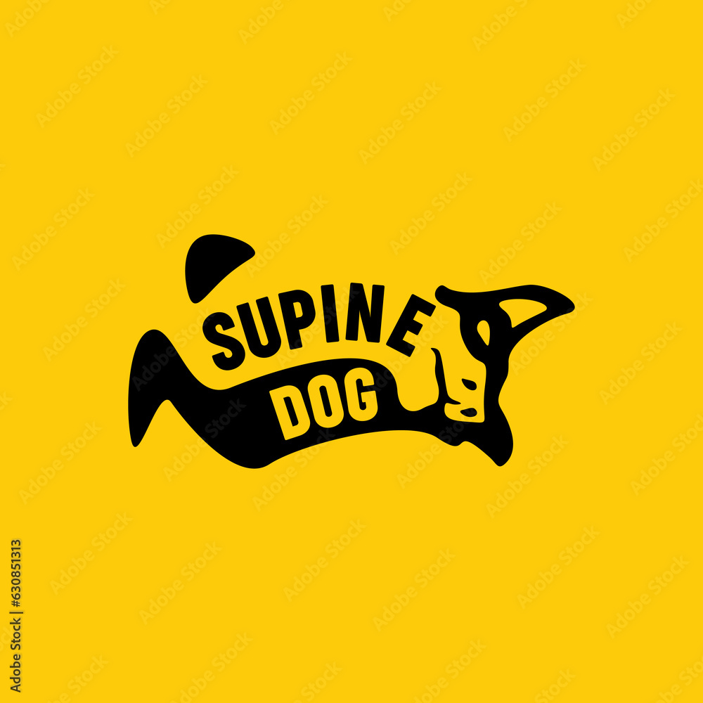 dog on its back vector illustration with text ''supine dog''. This icon ...