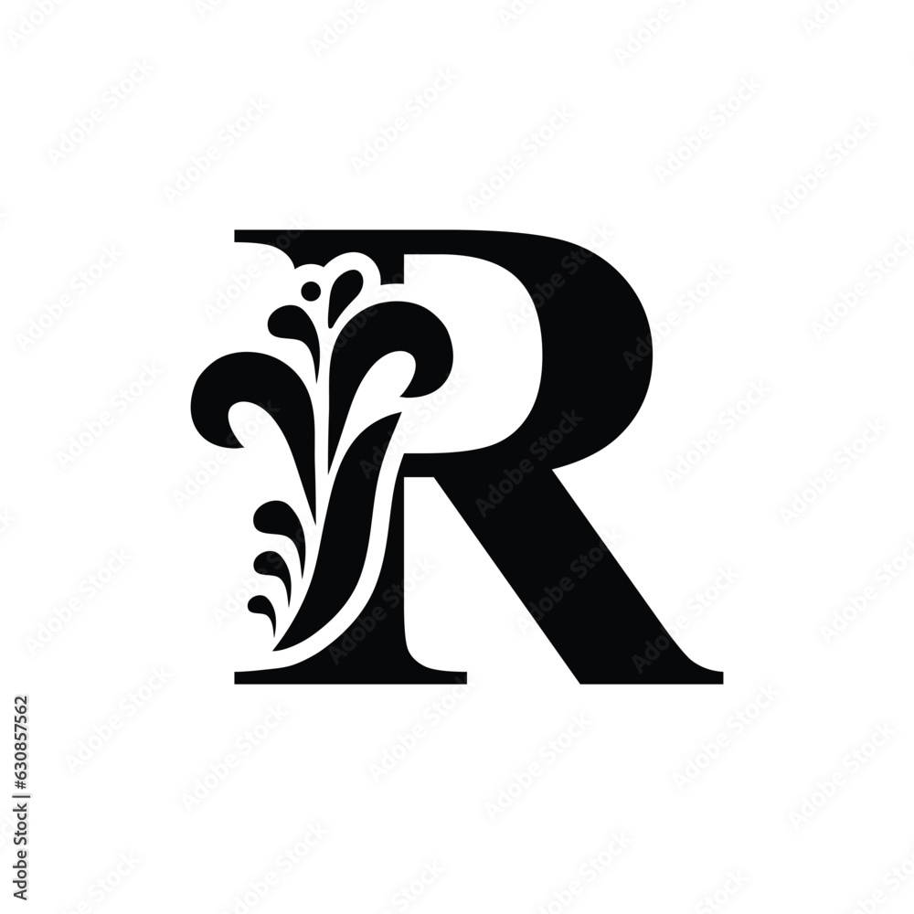 capital letter R. Black flower alphabet. Beautiful capital letters with ...