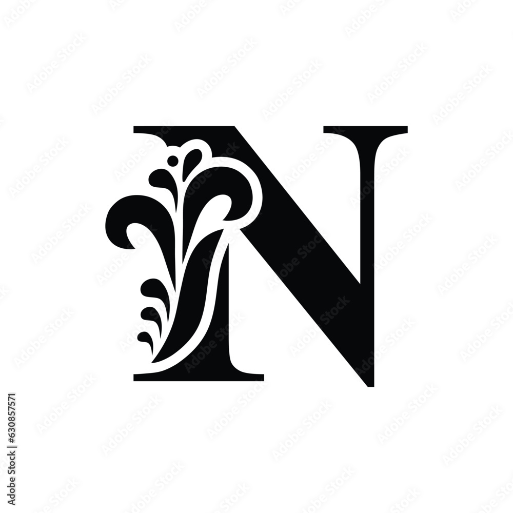 capital letter N. Black flower alphabet. Beautiful capital letters with ... capital letter N. Black flower alphabet. Beautiful capital letters with ...