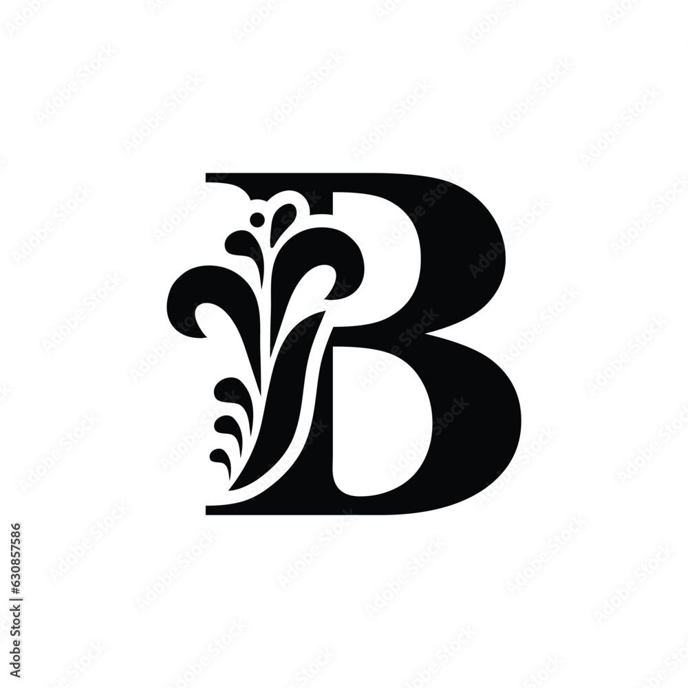 capital letter B. Black flower alphabet. Beautiful capital letters with shadow Stock Vector ...