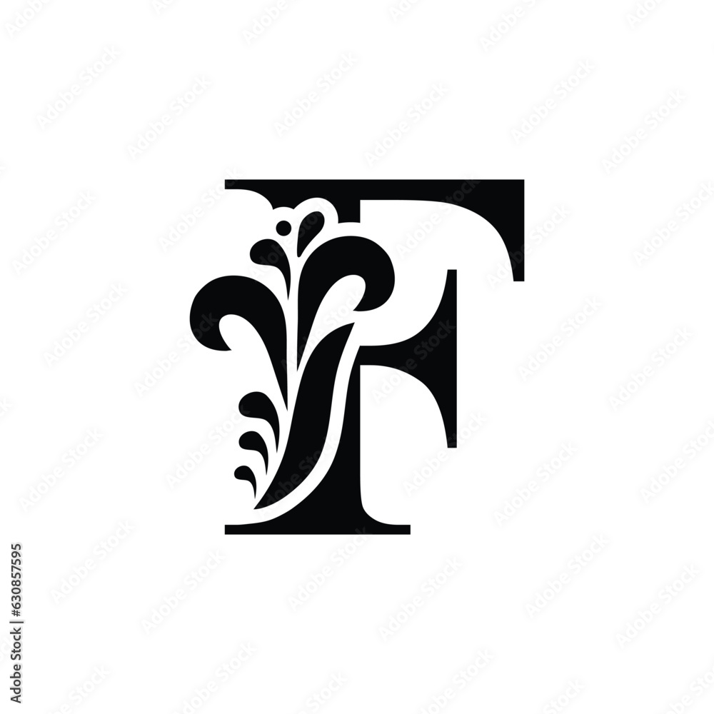 capital letter F. Black flower alphabet. Beautiful capital letters with ...