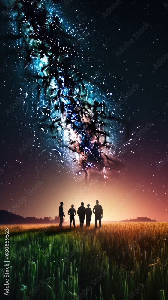 Farmes friends on field, Farming by Starlight: Nurturing Growth in the ...