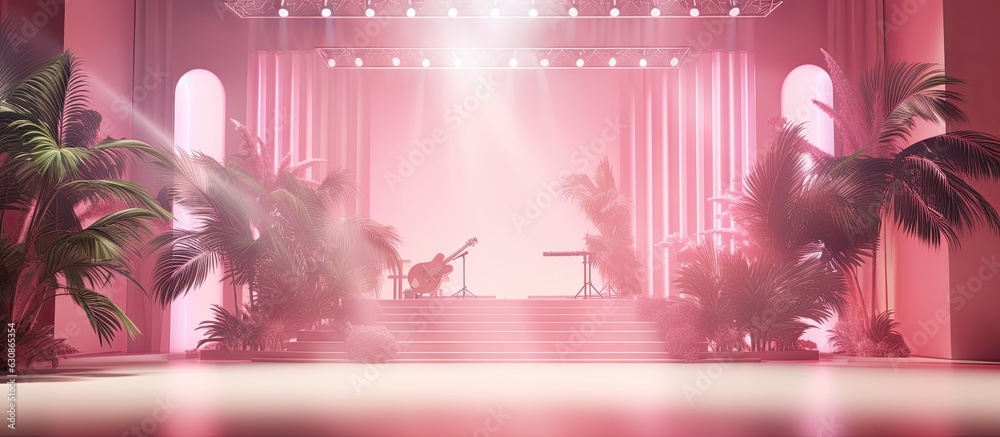 A summer concert themed studio background with an abstract pink design ...