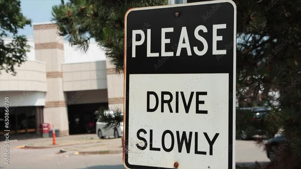 please drive slowly caption writing text rectangle metal sign with ...