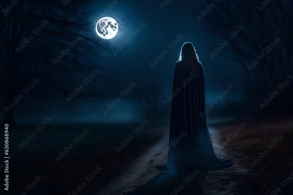 A mysterious figure in a tattered cloak stands beneath the shimmering ...