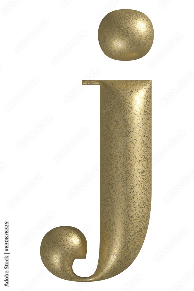 Letter J realistic gold 3d texture. Metal, inflate, lower case j serif ...
